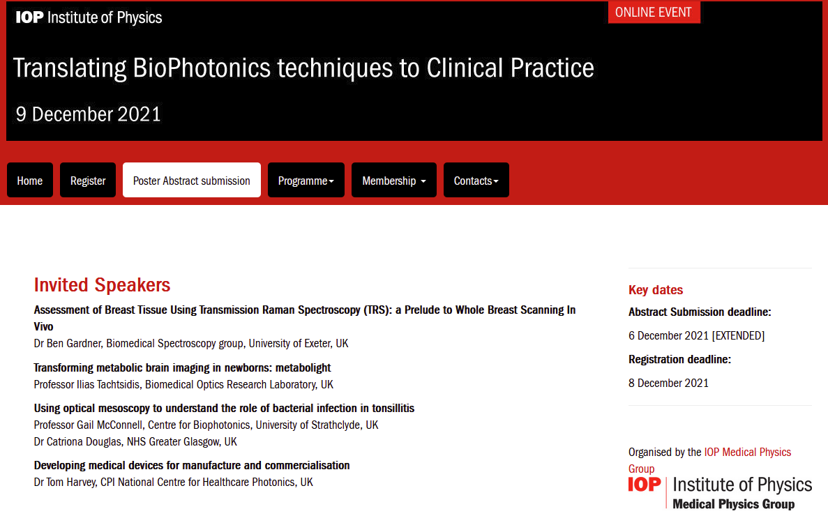 IOP: Translating BioPhotonics techniques to Clinical Practice – Tanner Lab